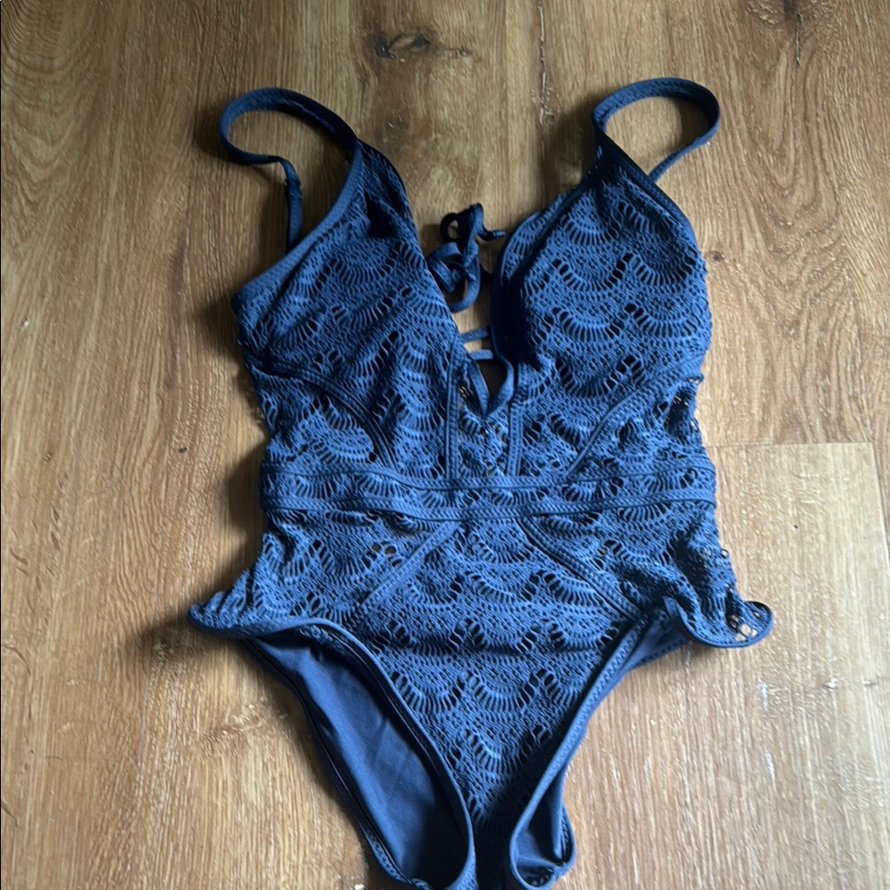 Becca Color Play One Piece Crochet Swimsuit In Navy - Gem